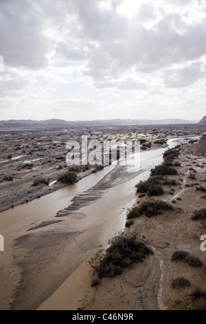 Aerial photograph of a flooded wadi in the Judean Desert Stock Photo ...