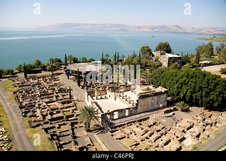 Aerial photograph of the ruins of Capernaum in the sea of Galilee Stock ...