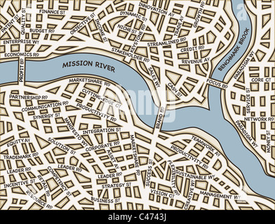 Illustrated street-map of a generic city with no names Stock Photo - Alamy