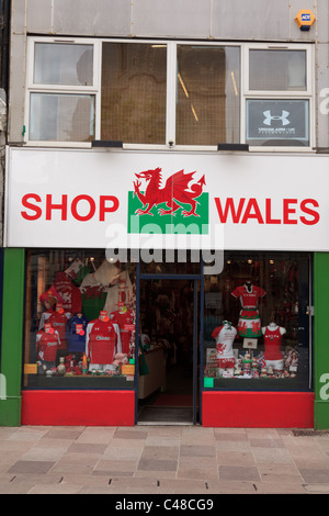 Welsh tourist shop with red dragon at Brecon Powys South Wales Cymru UK ...
