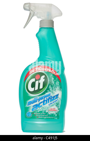 A spray bottle of Cif kitchen cleaner with a refill bottle Stock Photo ...