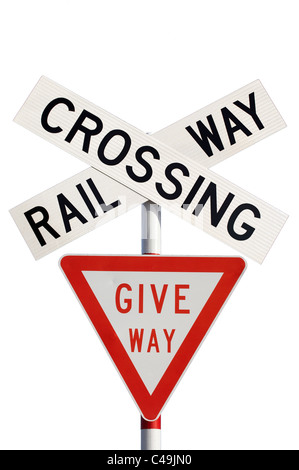 Give Way Railroad crossing sign Stock Photo - Alamy