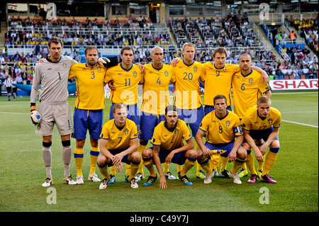The Sweden team line-up for the national anthem before the FIFA World ...