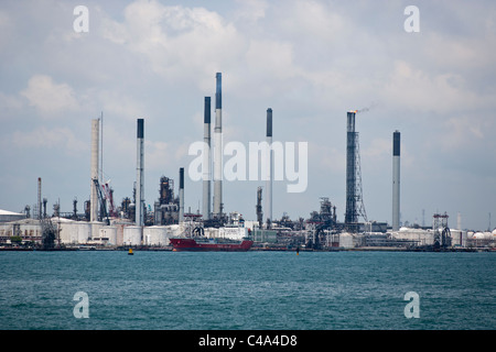 A view of an oil refinery on Jurong Island off the coast of Singapore ...