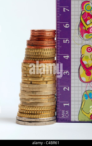 Stack of Euros with a ruler alongside to measure them Stock Photo - Alamy