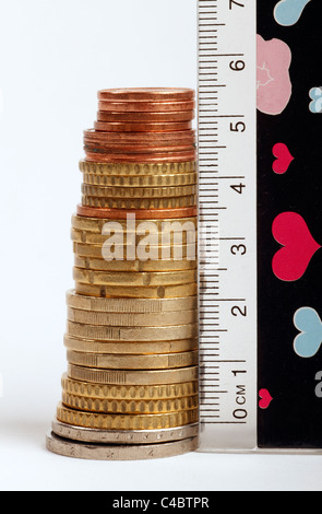 Stack of Euros with a ruler alongside to measure them Stock Photo - Alamy