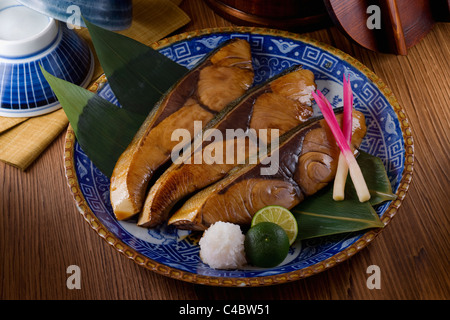 Buri-no-teriyaki, a Japanese dish featuring buri fish glazed with ...