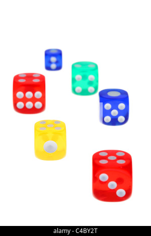 Colorful dice aligned, isolated on white background Stock Photo - Alamy