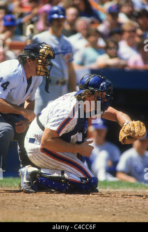 New York Mets catcher Gary Carter lunges in the air to field the late ...