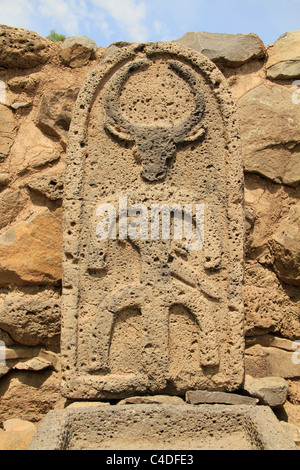 Israel, Sea of Galilee, a Stele showing a God with bull's head on Bamah ...