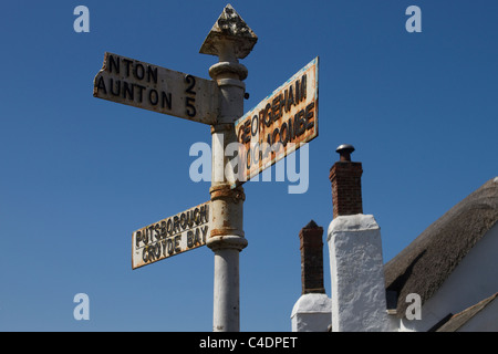 Old Victorian village road directional sign, Old UK signpost in Mere ...