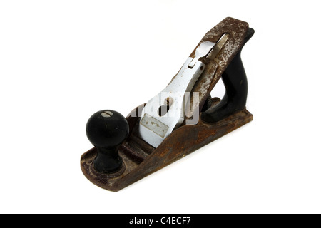 Old rusty wood plane isolated on white Stock Photo - Alamy