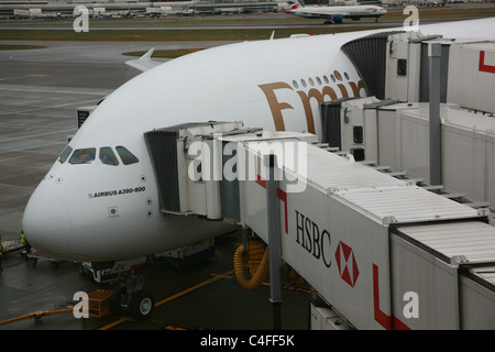 Emirates airbus A380 heathrow airport gate london Stock Photo - Alamy