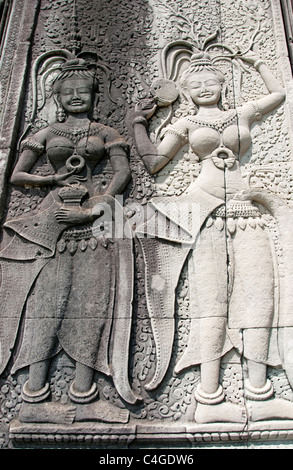 Detail of Devatas female stone wall carving at Angkor Wat temple in ...