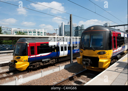Close up of the front of a class 333 train in Northern Rail livery at ...