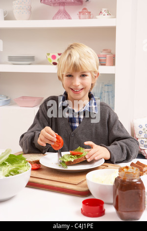 Boy Making Sandwich In Kitchen Stock Photo - Alamy