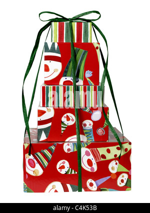 Red gift boxes with white ribbon on red background. Concept of ...