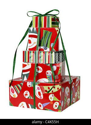 Red gift boxes with white ribbon on red background. Concept of ...