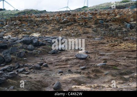 volcanic intrusion limestone rock over ancient basalt lava flow Stock ...