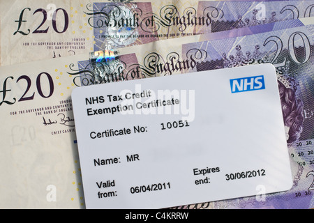UK NHS Tax Credit exemption certificate card Stock Photo: 55690824 - Alamy