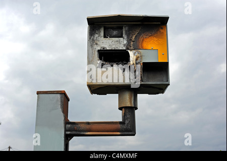 A BURNT OUT GATSO SPEED CAMERA THAT HAS BEEN ATTACKED BY VANDALS Stock ...
