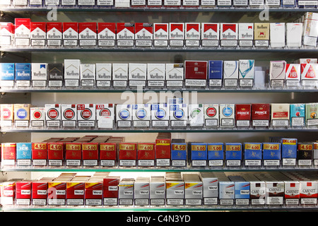 Packets of Cigarettes on sale in a shop in Crete. Greece has a high ...