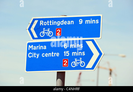 Cycle lane distance signs at Brighton showing directions to Rottingdean ...