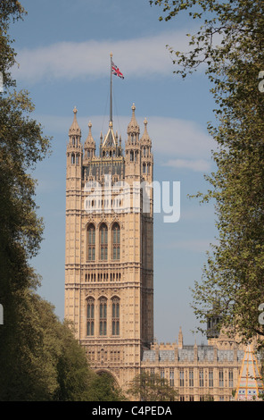 Victoria Tower, part of the Palace of Westminster, viewed from Westminster Palace Gardens ...