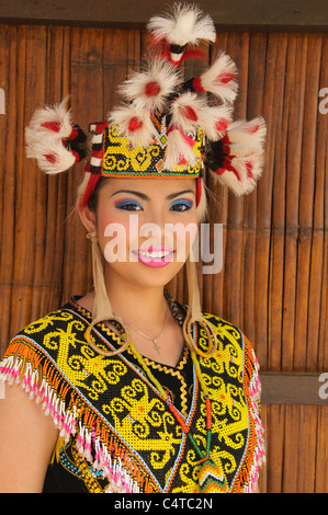 portrait of a traditional Kenyah woman in Sarawak, Borneo, Malaysia ...