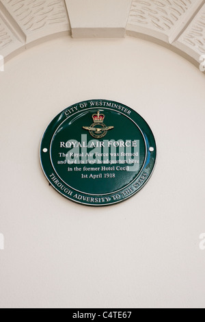 Plaque to commemorate the spot where the Royal Air Force (RAF) had its ...