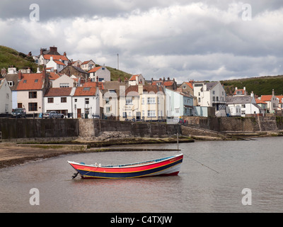 Traditional Yorkshire Coble fishing boat in Staithes harbour North ...