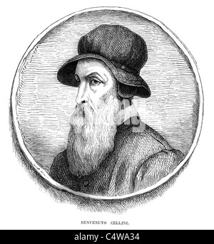 Italian goldsmith and sculptor Benvenuto Cellini, illustration 1500s ...