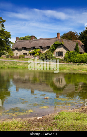 A typical English village duck pond on the green in Biddestone ...