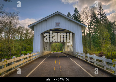 USA, Oregon, Linn County, Larwood Bridge over Crabtree Creek Stock ...