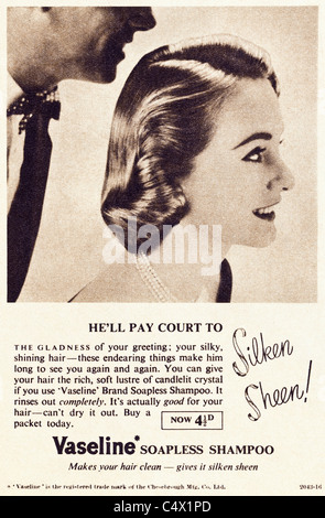 1950s magazine advertisement advertising VASELINE LIQUID SHAMPOO Stock ...