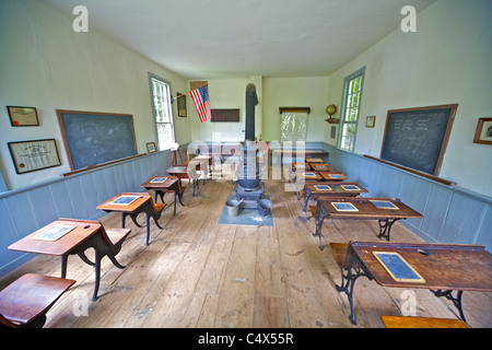 Old one room schoolhouse interior with desks and blackboard Stock Photo ...