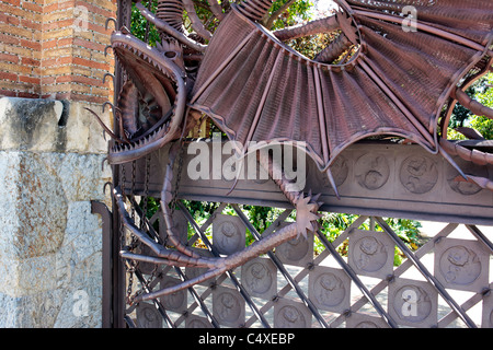 Dragon gate at the Guell Pavilions by Antoni Gaudi,Barcelona Stock ...