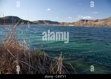 Breeze ruffles surface of clear spring-fed lake at Independence Creek ...