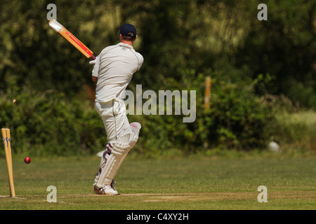 Village cricket match - a batsman is bowled out - the ball is still ...