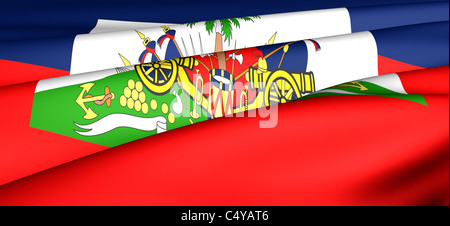 Close-up view of the Haiti national flag waving in the wind. The ...