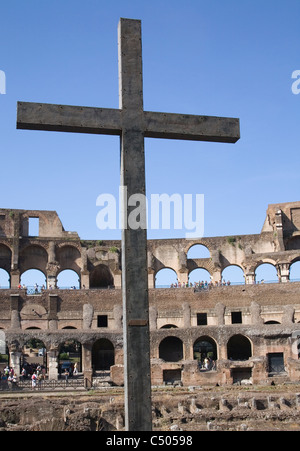 Cross at the Colosseum in Rome, Italy. The cross is dedicated to Stock ...
