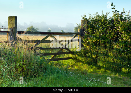 Wooden Five Bar farmers field gate with plain field beyond Stock Photo ...