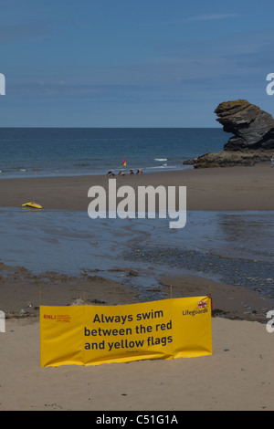 A yellow, RNLI Lifeguard Sign warning people not to swim in this area ...