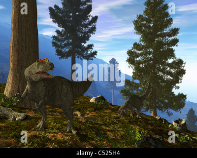 Illustration of Allosaurus hunting Stock Photo - Alamy