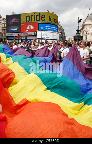 Giant rainbow flag in Regent Street at Piccadilly Circus in the London ...