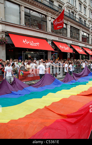Giant rainbow flag in Regent Street at Piccadilly Circus in the London ...