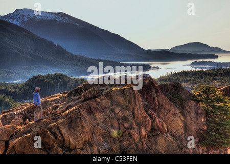 View of Metlakatla, Annette Island, and surrounding coastal area with a ...