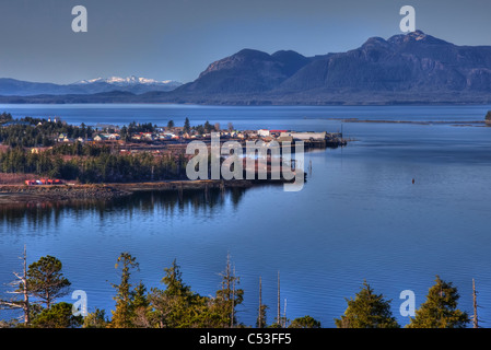 View of Metlakatla, Annette Island, and surrounding coastal area with a ...
