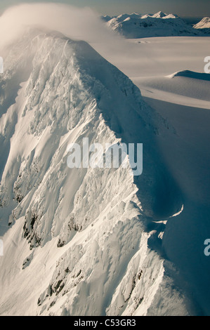 Aerial of a windswept nunatak on the Harding Ice Field in Kenai Fjords ...