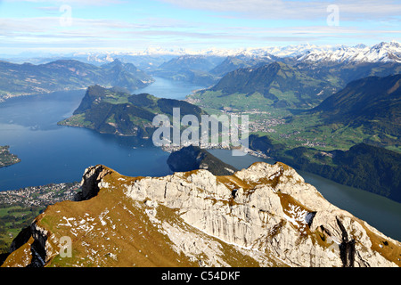 Lake Lucerne framed by high alpine mountains on a summer day ...